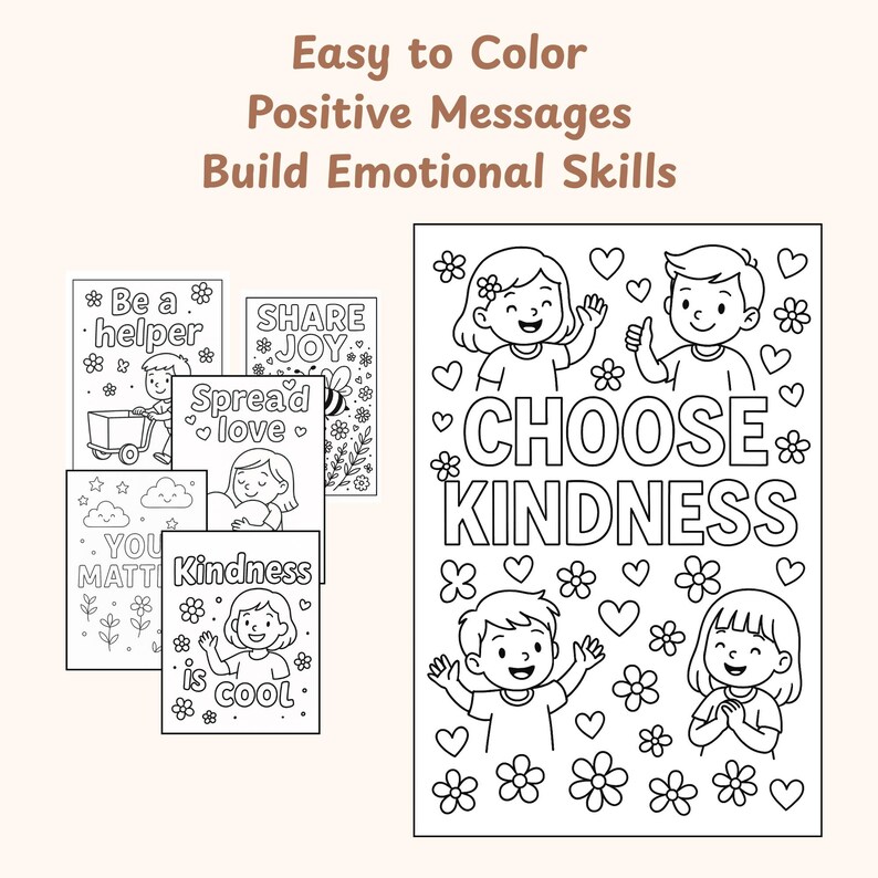 Kindness Coloring Pages: SEL Activities, Affirmations (PDF Download) - Etsy