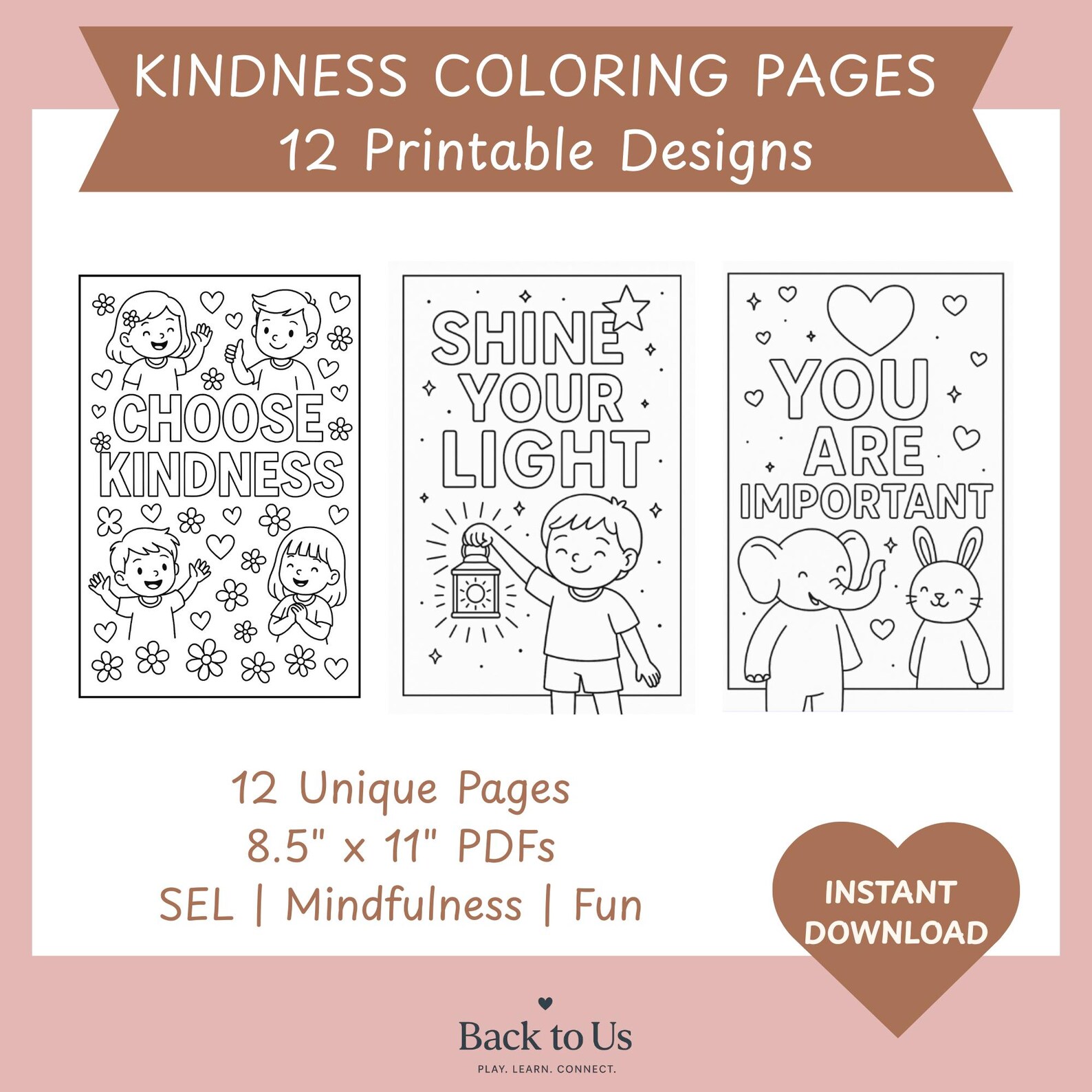 Kindness Coloring Pages: SEL Activities, Affirmations (PDF Download) - Etsy
