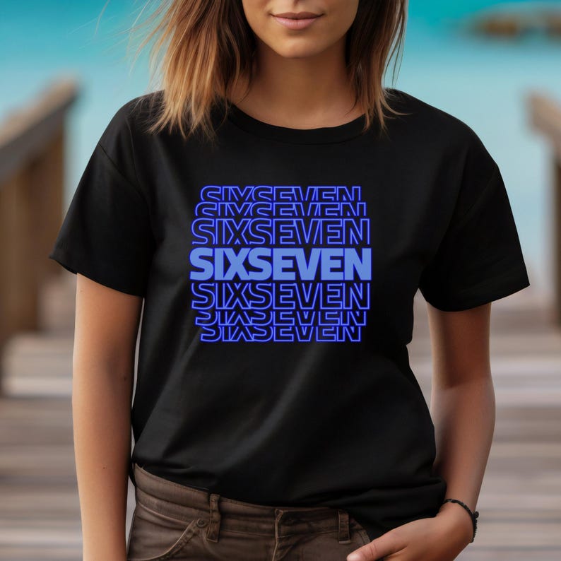 SIXSEVEN Neon Blue Graphic T-shirt, Retro Streetwear - Etsy