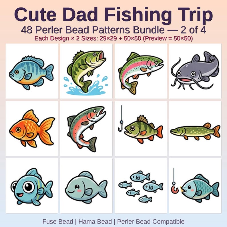 Dad Fishing Trip Perler Bead Patterns, 48 Designs, Bundle (PDF Digital ...