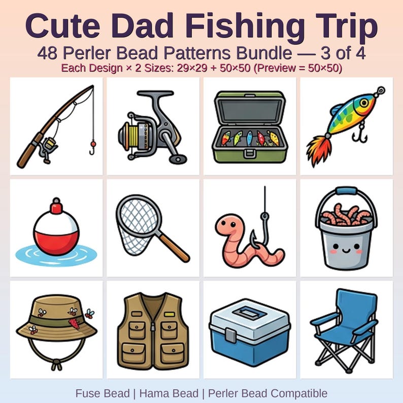Dad Fishing Trip Perler Bead Patterns, 48 Designs, Bundle (PDF Digital ...