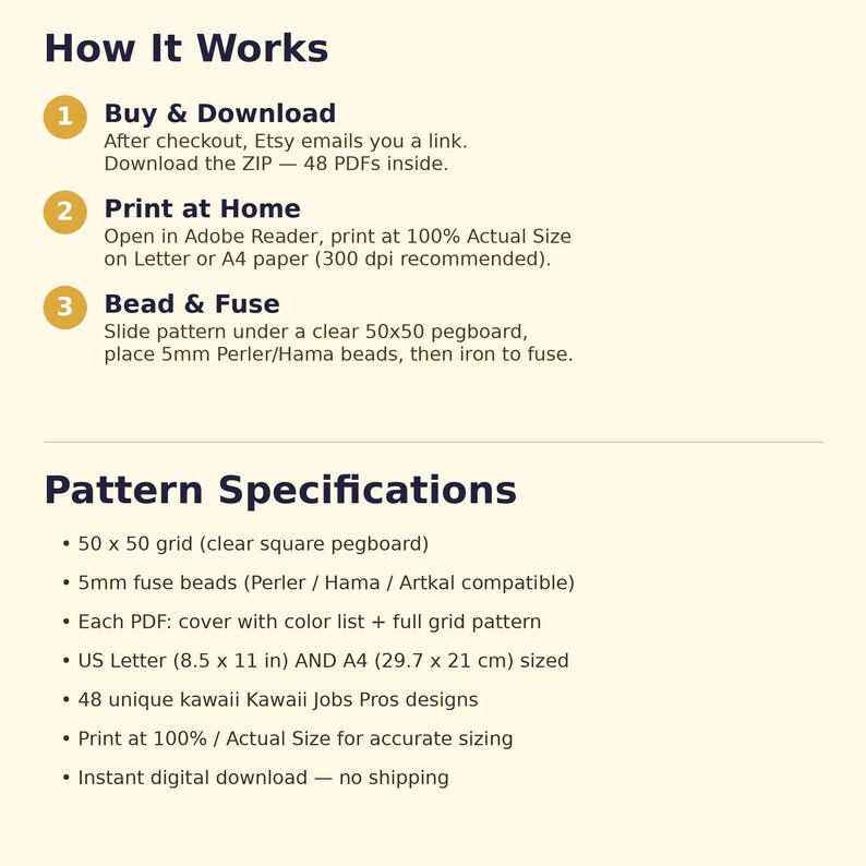 Kawaii Jobs Pros Perler Bead Patterns | 48 Designs (PDF Download ...