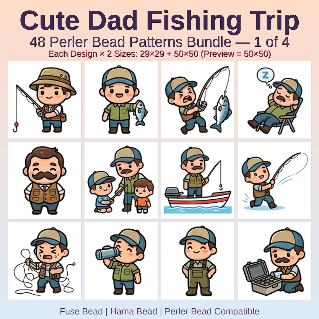 Dad Fishing Trip Perler Bead Patterns, 48 Designs, Bundle (PDF Digital ...