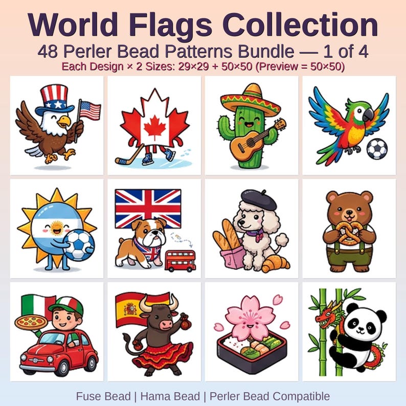 World Flags Collection Perler Bead Patterns Bundle, 48 Designs (PDF ...