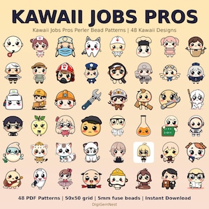Kawaii Jobs Pros Perler Bead Patterns | 48 Designs (PDF Download ...