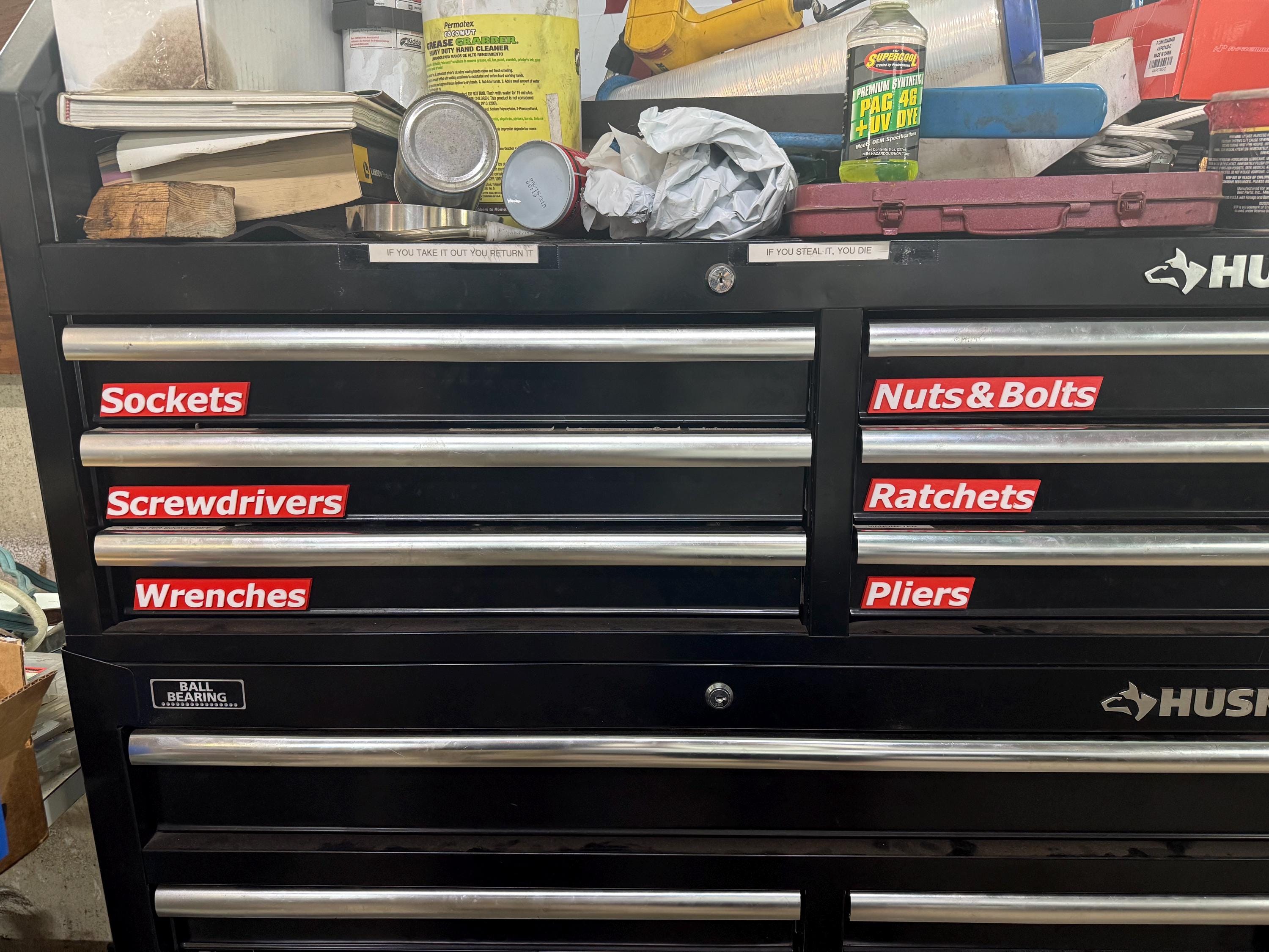 Custom 3D Printed Toolbox Labels (set of 10) - Magnetic Tool Drawer ...