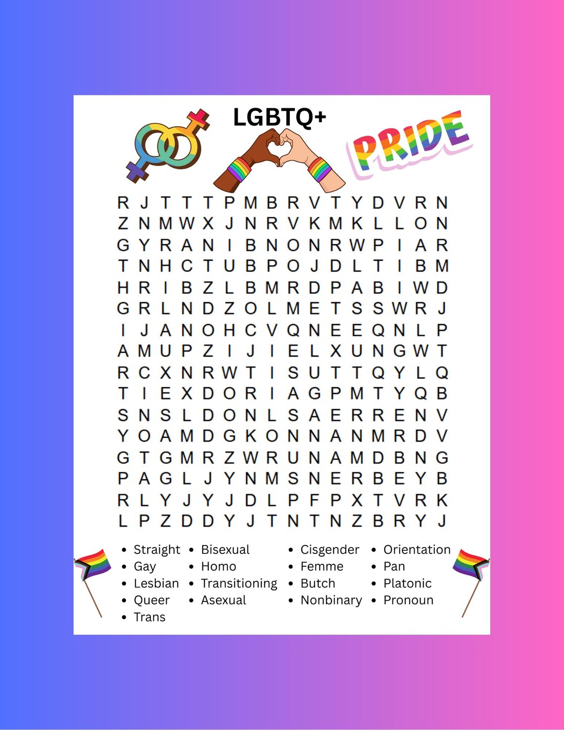 LGBTQ+ Word Search - Printable Pride Puzzle - Pride Word Search ...