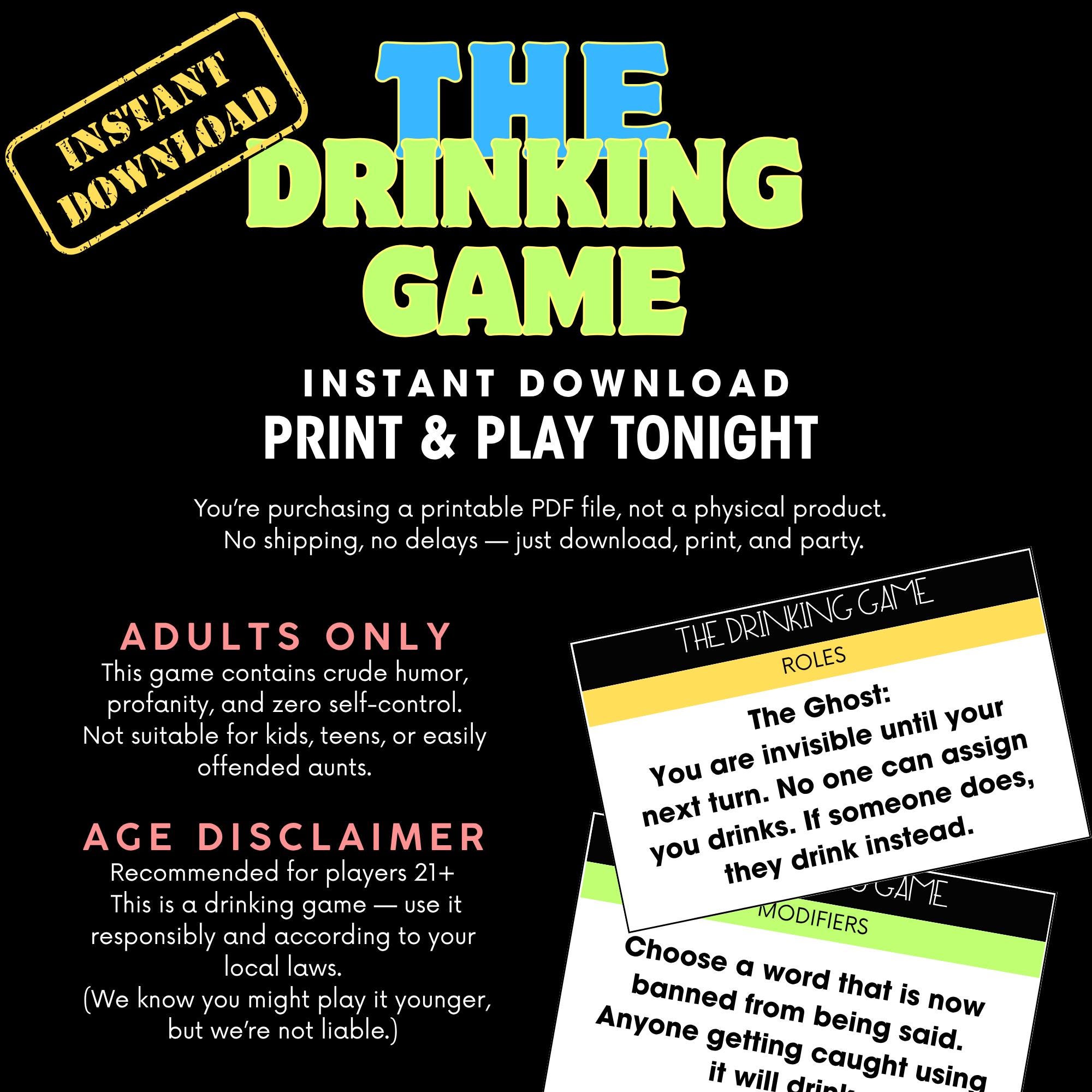 The Drinking Game - Printable Party Game for Adults | Instant Download ...