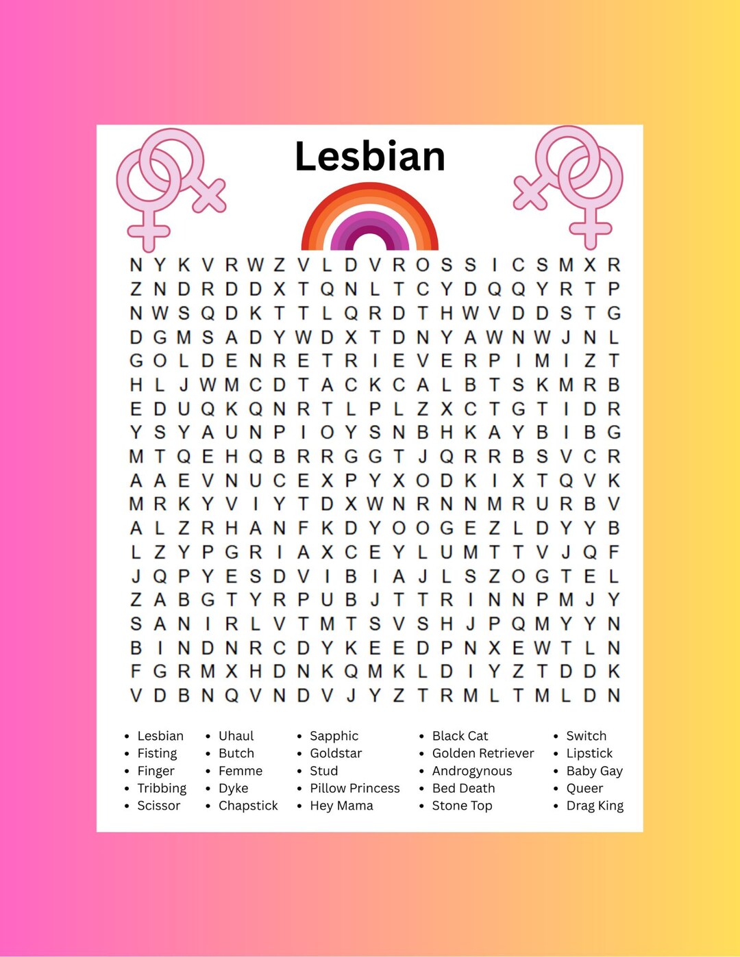 Adult Themed Lesbian Word Search - Lesbian Word Search - Dirty Digital ...