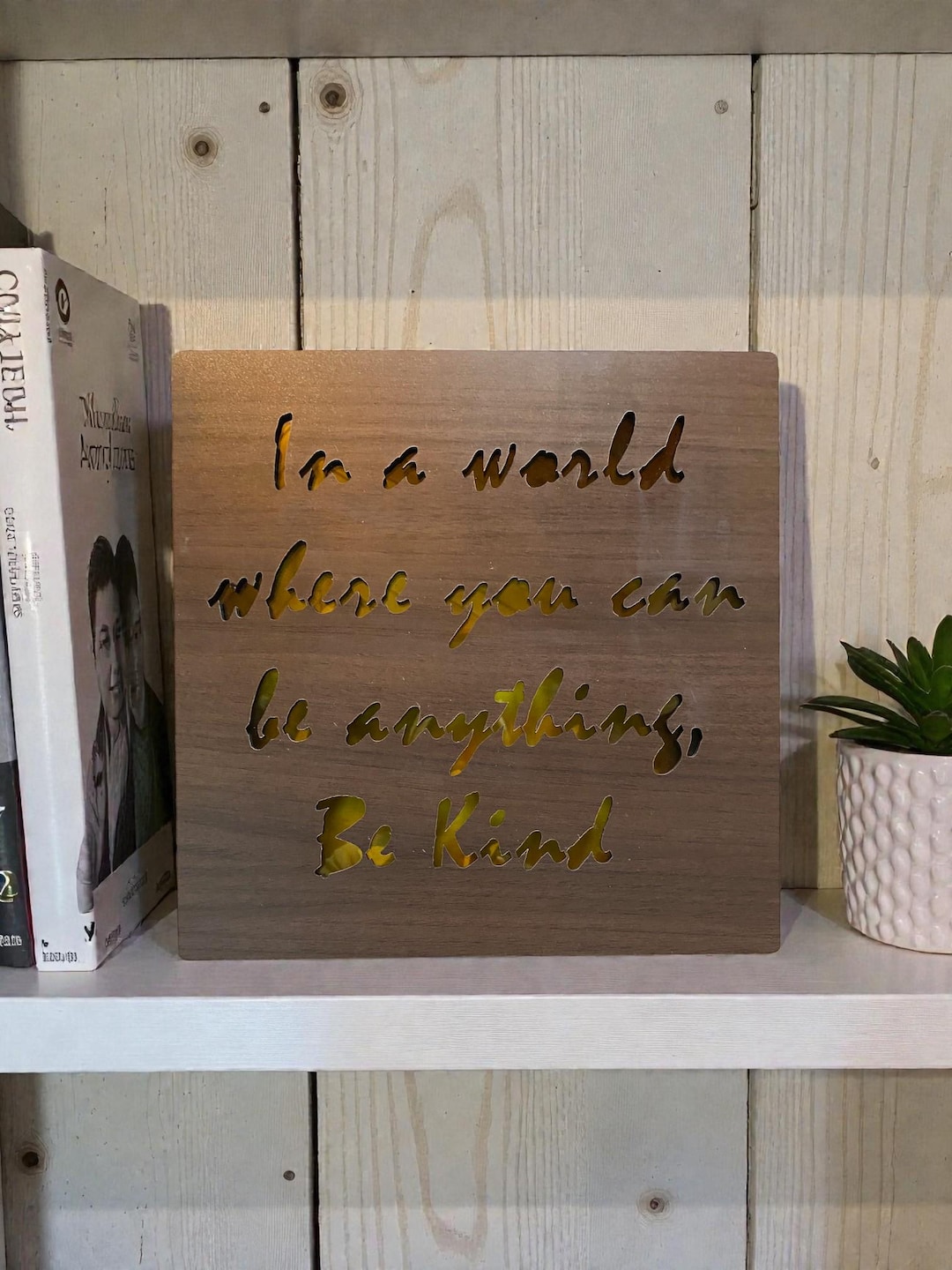 Be Kind Walnut & Yellow Acrylic Wall Art, Laser Cut Decor ~ Custom ...