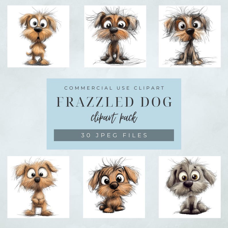 Frazzled Dog Clipart, Quirky Watercolor Puppy Art, Digital Download for ...
