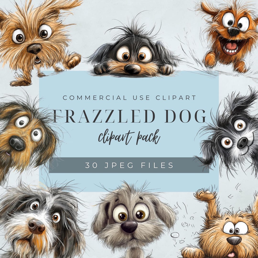 Frazzled Dog Clipart, Quirky Watercolor Puppy Art, Digital Download for ...