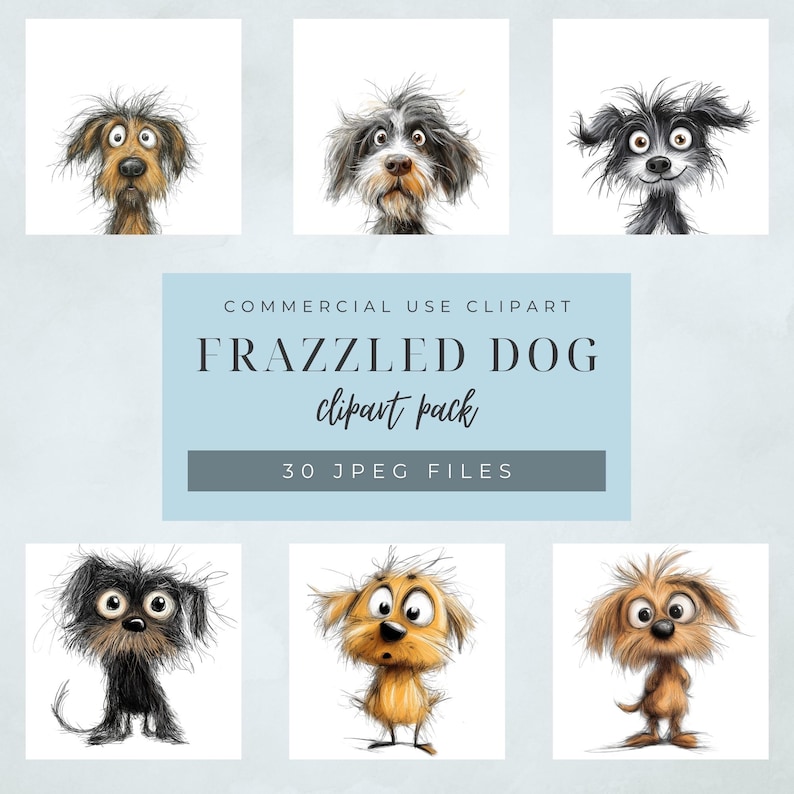 Frazzled Dog Clipart, Quirky Watercolor Puppy Art, Digital Download for ...
