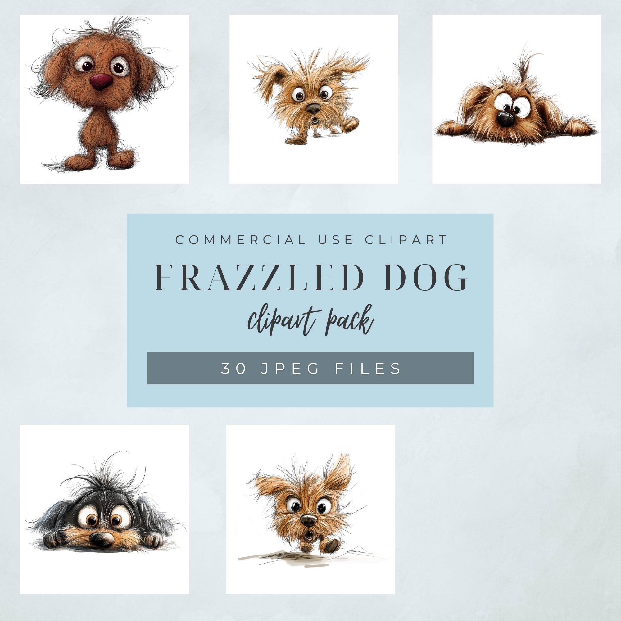 Frazzled Dog Clipart, Quirky Watercolor Puppy Art, Digital Download for ...
