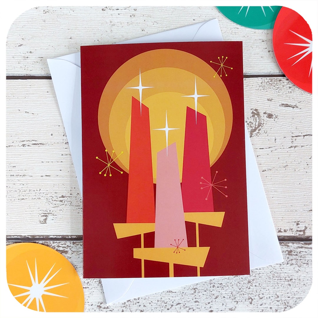 Mid Century Christmas Card: Retro 70s Christmas Candle Design, Cosy ...