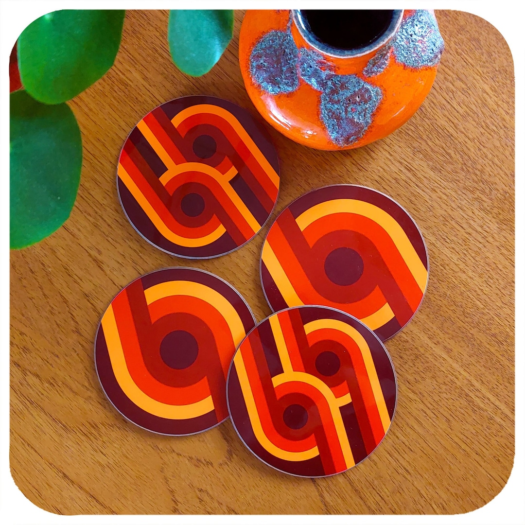 70s Style Retro Coasters, Set of Four 1970s Supergraphic Coasters ...