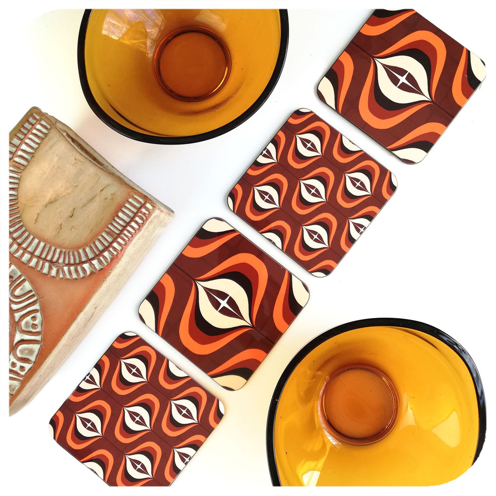 1970s Retro Coasters Set of Four Brown and Orange Coasters - Etsy
