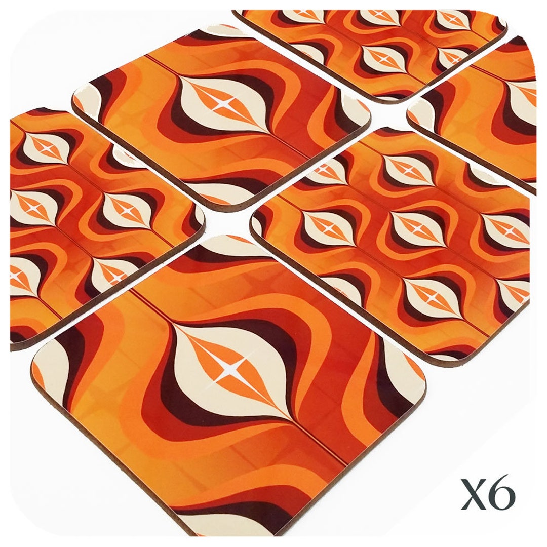 Orange Op Art Coasters Set of 6 Retro Home Decor 70s Decor - Etsy