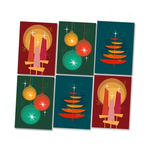 Pack of 6 Retro Christmas Cards - Mid Century Christmas Cards - Vintage ...