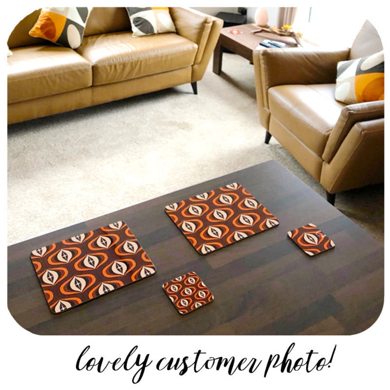 1970s Retro Coasters Set of Four Brown and Orange Coasters - Etsy