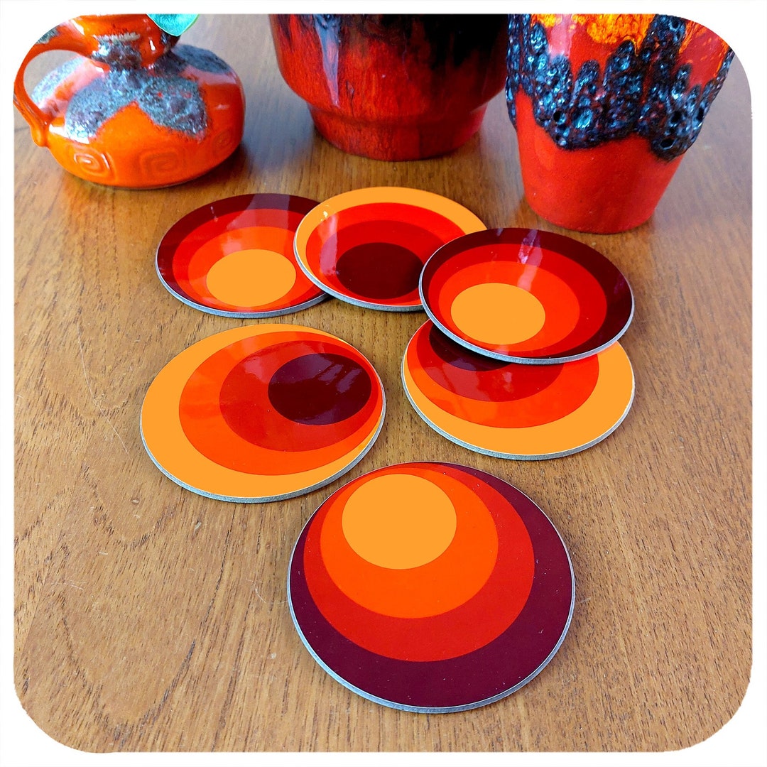 70s Style Coasters, Set of 6 - Retro 1970s Graphic Style Drinks ...