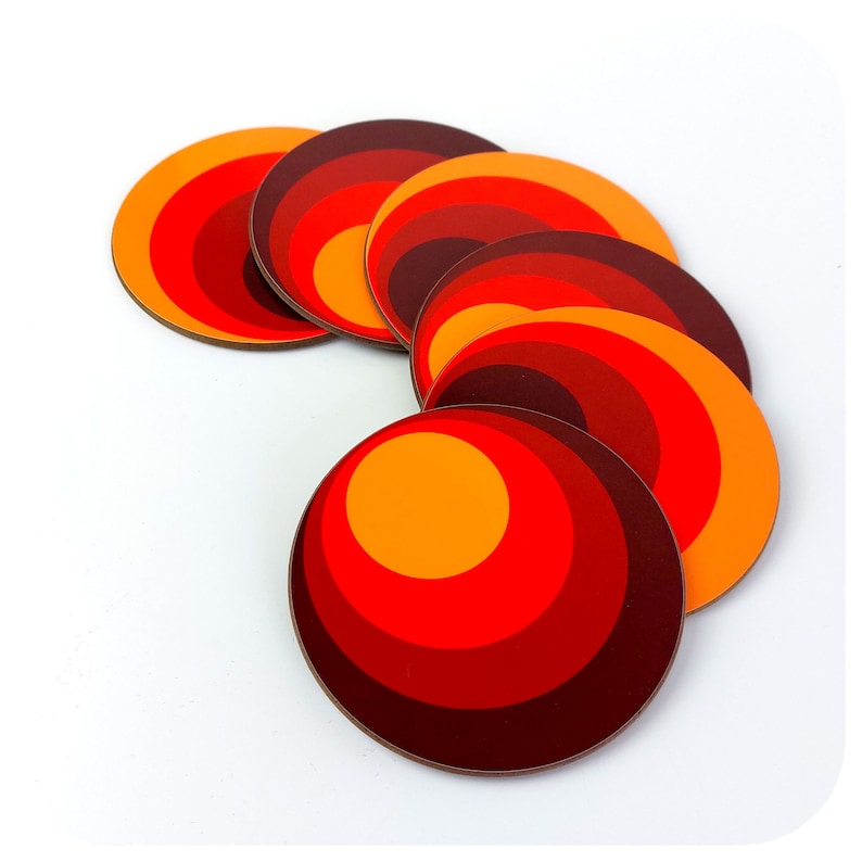 70s Style Coasters, Set of 6 - Retro 1970s Graphic Style Drinks ...