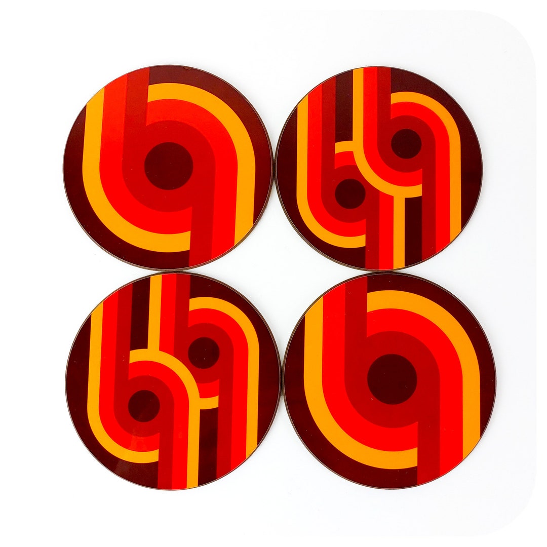 70s Style Retro Coasters, Set of Four - 1970s Supergraphic Coasters ...