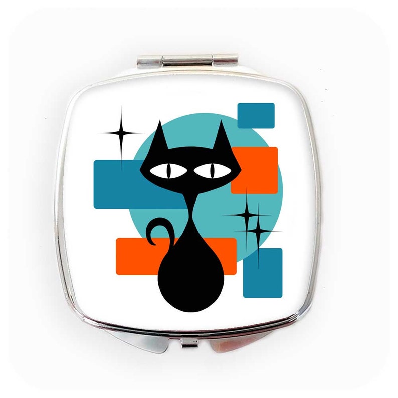 Atomic Cat Compact Mirror - Retro Cat Compact Mirror for Handbag ...