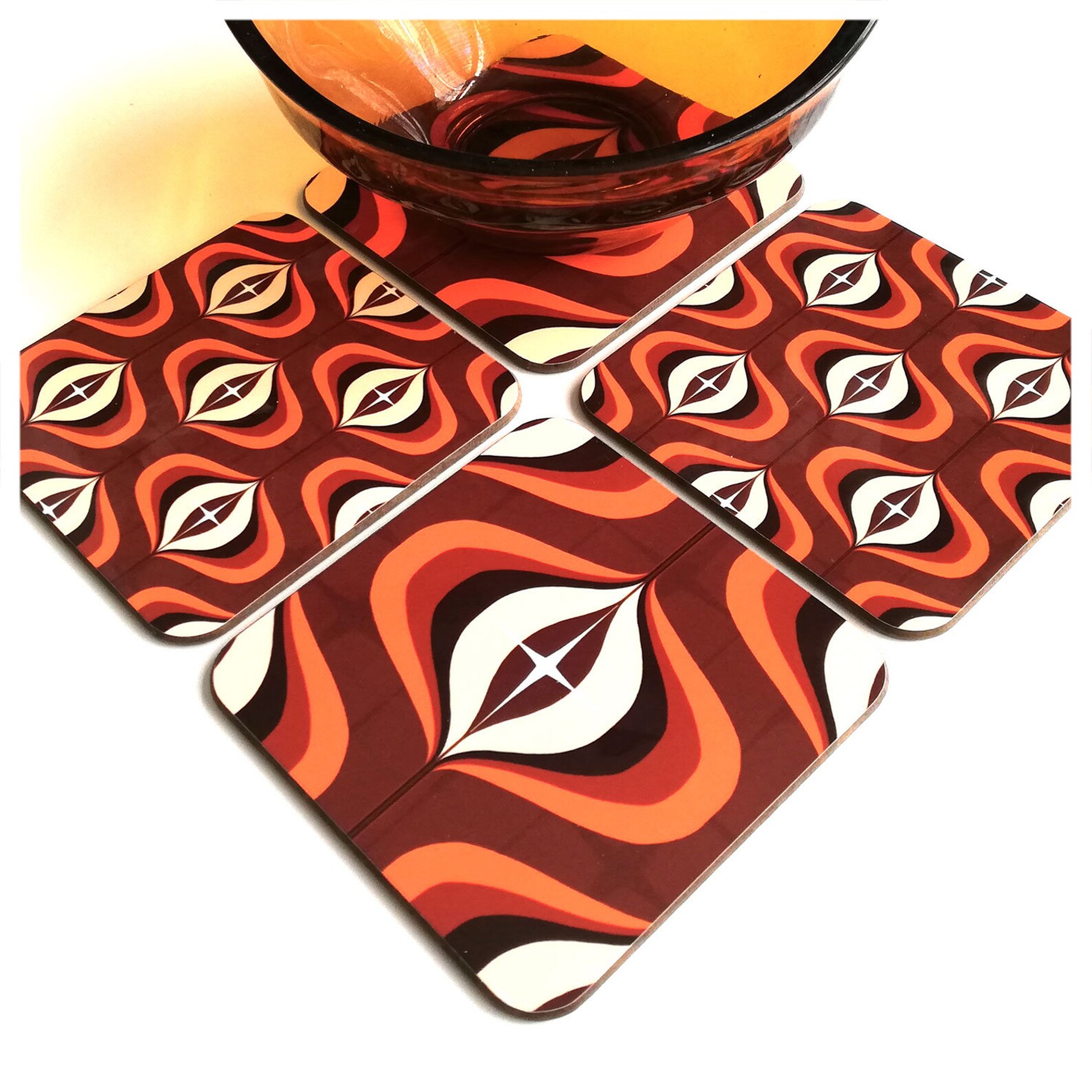 1970s Retro Coasters Set of Four Brown and Orange Coasters - Etsy