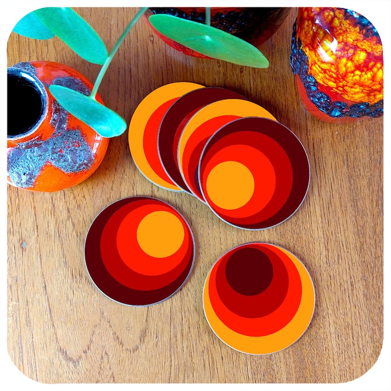 70s Style Coasters, Set of 6 - Retro 1970s Graphic Style Drinks ...