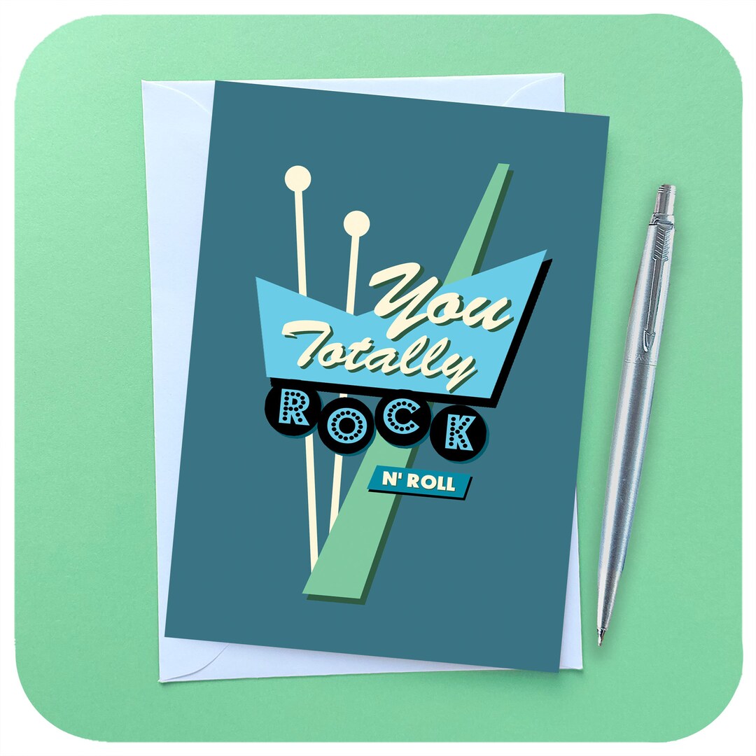 You Totally Rock N Roll, Retro Friendship Card - Mid Century Modern ...