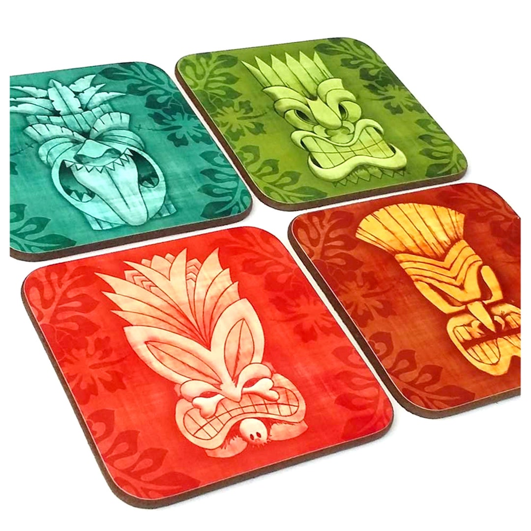 Tiki Coasters, Set of Four - Tiki Bar Accessories - Tiki Gift ...