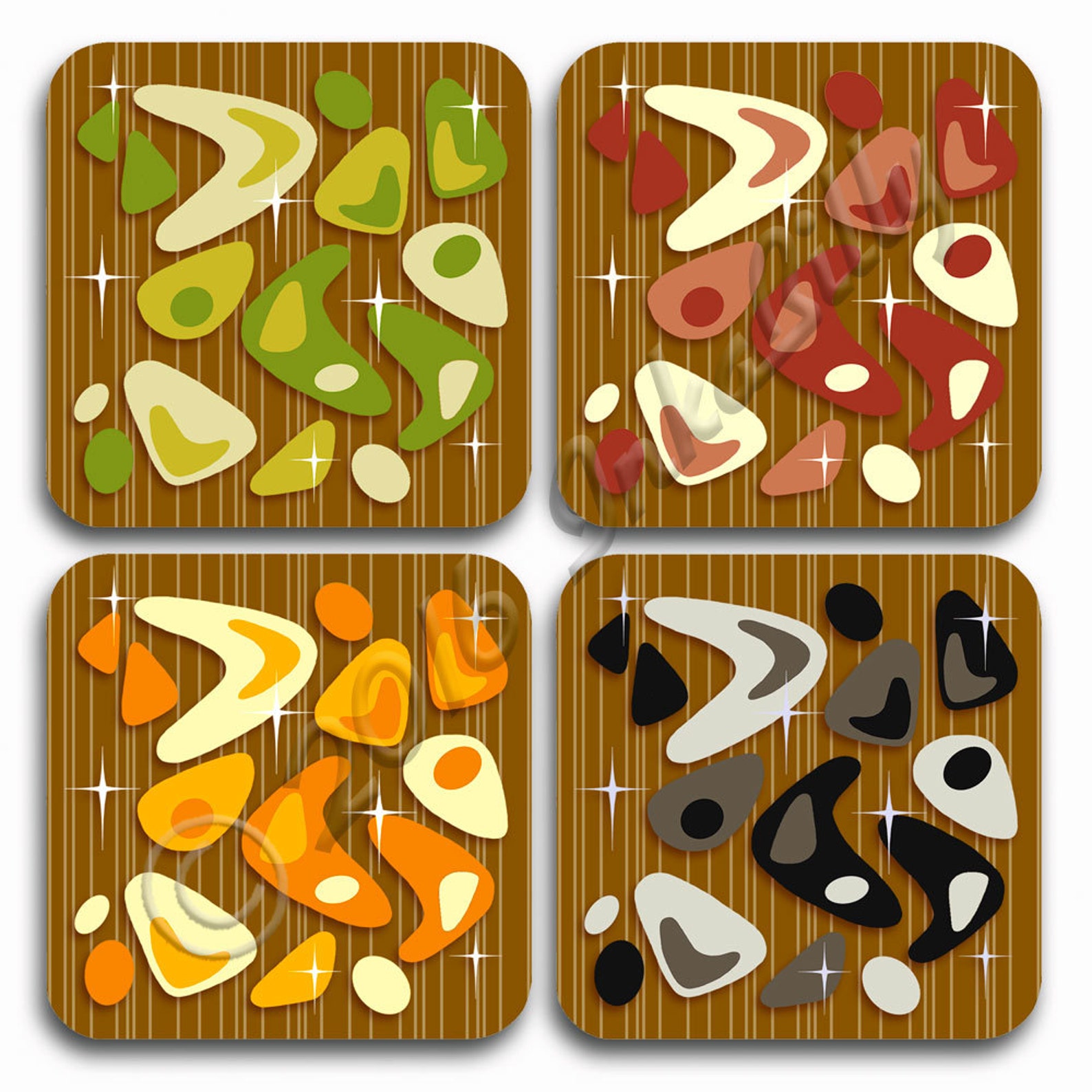 Atomic Boomerang Coaster Set of Four Retro Coaster Set | Etsy