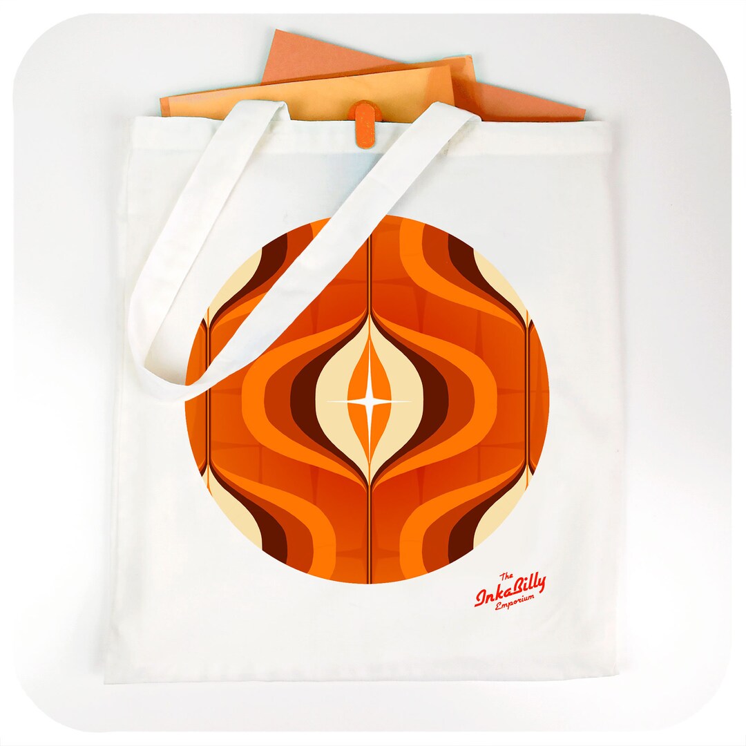 Retro 70s Style Tote Bag in Orange 1970s Style Reusable Shopping Bag ...