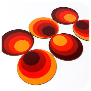 70s Style Coasters, Set of 6 - Retro 1970s Graphic Style Drinks ...