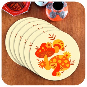 70s Mushrooms Placemats, Set of 6 - 1970s Style Round Place Mats ...