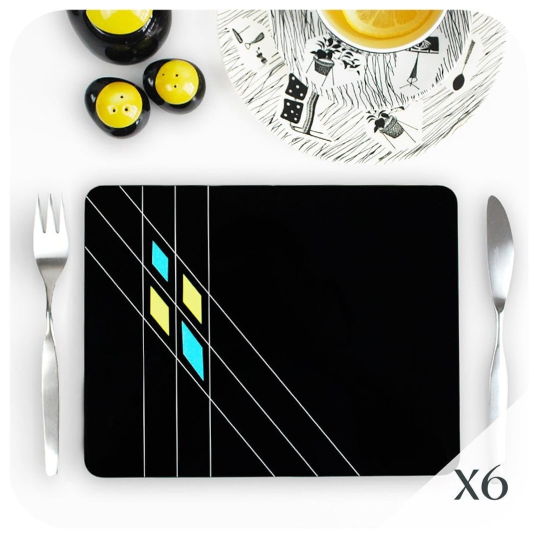 Art Deco Placemats, Set of 6 Retro Geometric Pattern Table Mats Mid ...