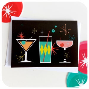 Retro Cocktails Christmas Card - 50s Vintage Style Christmas Card - Mid ...