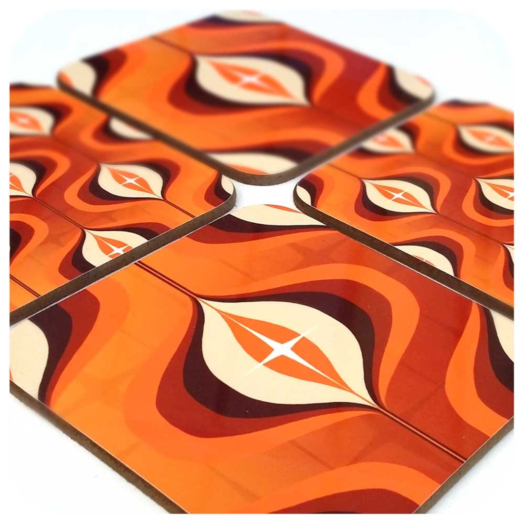1970s Op Art Coasters Set of Four - Orange Coasters - Retro Coasters ...