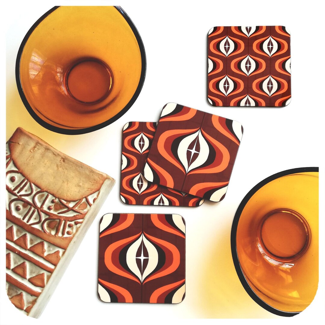 1970s Retro Coasters Set of Four Brown and Orange Coasters - Etsy