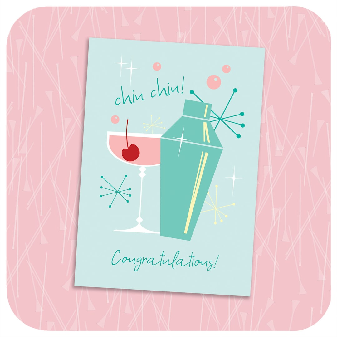 Retro Cocktails Congratulations Card - 50s Vintage Style Card - Mid ...
