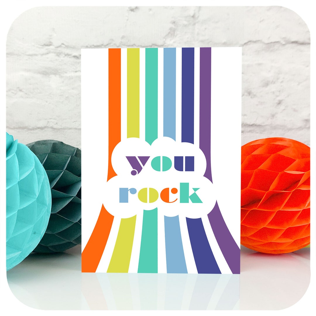 You Rock Card Retro Rainbow Blank Card Well Done Thank - Etsy