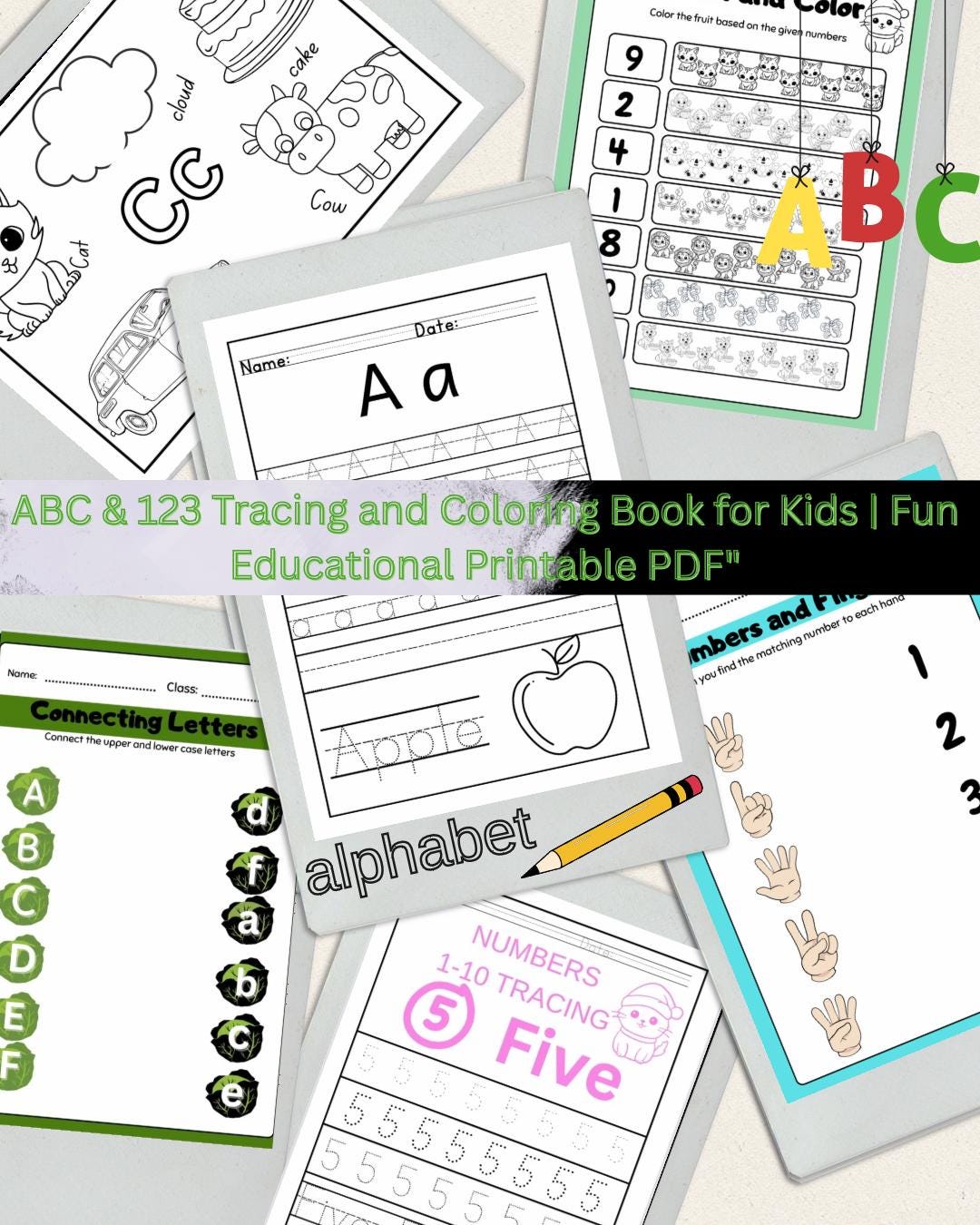 ABC 123 Printable Activity Book for Kids | Trace Letters Numbers, Match ...