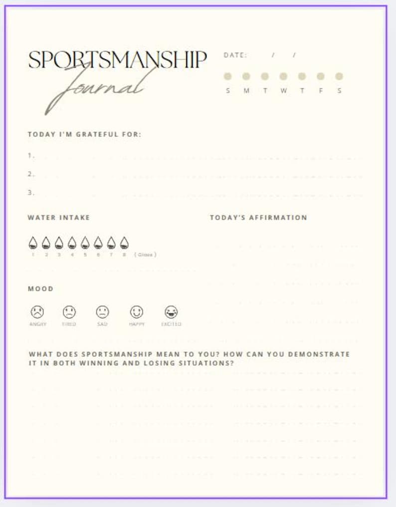 Printable Sportsmanship Journal | Athlete Reflection Journal ...