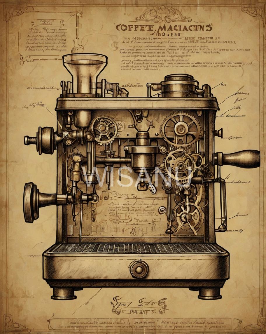 Set 4 Files an Ancient Coffee Machine Blueprint – Steampunk Wall Art - Etsy