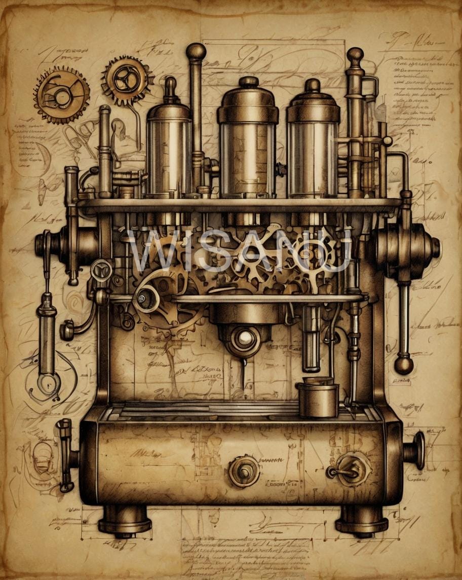 Set 4 Files an Ancient Coffee Machine Blueprint – Steampunk Wall Art - Etsy