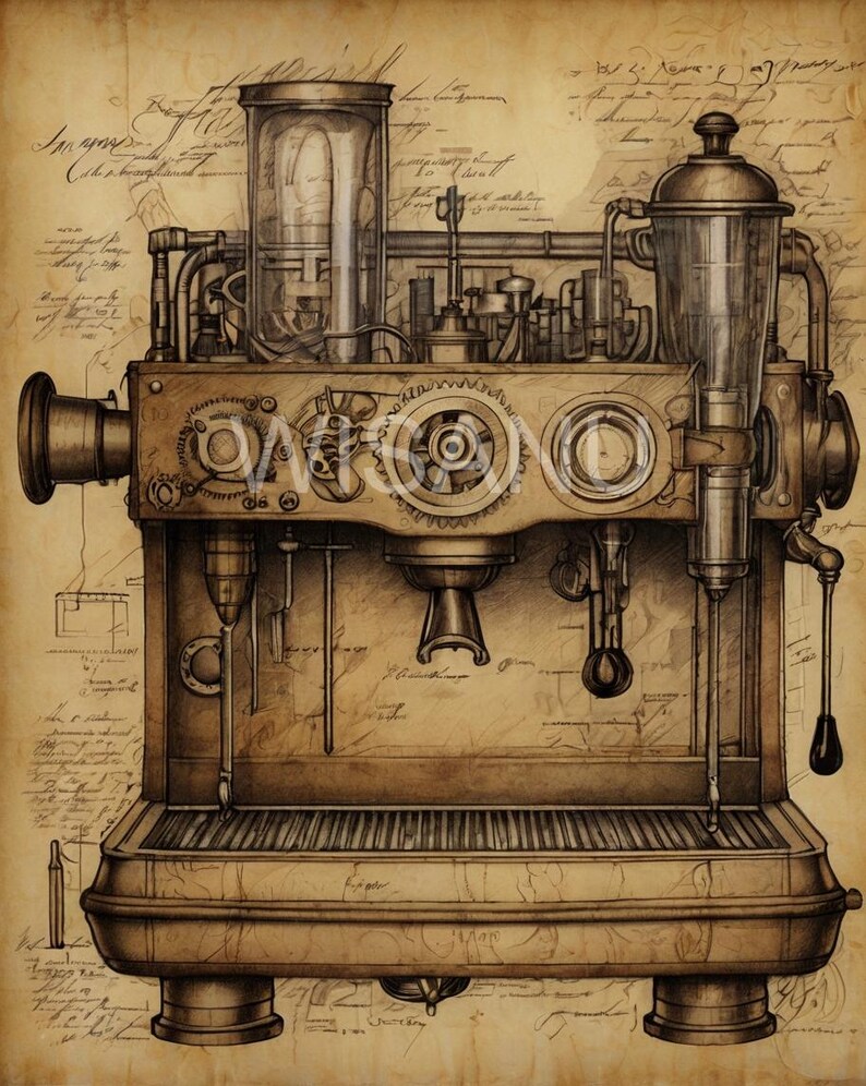 Set 4 Files an Ancient Coffee Machine Blueprint – Steampunk Wall Art - Etsy