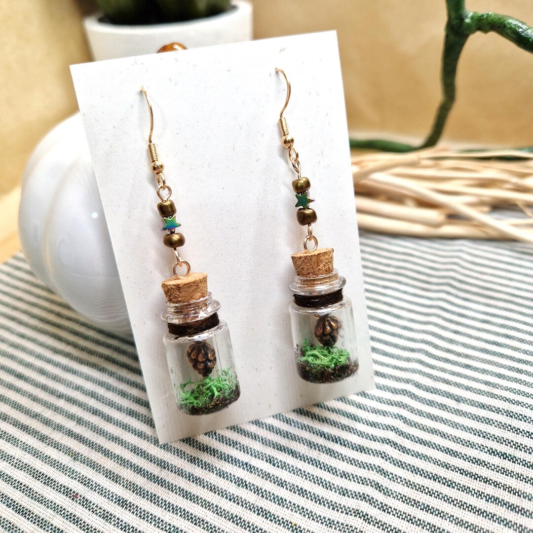 Mini Terrarium Earrings – Forest-inspired Bottle Earrings With Moss ...
