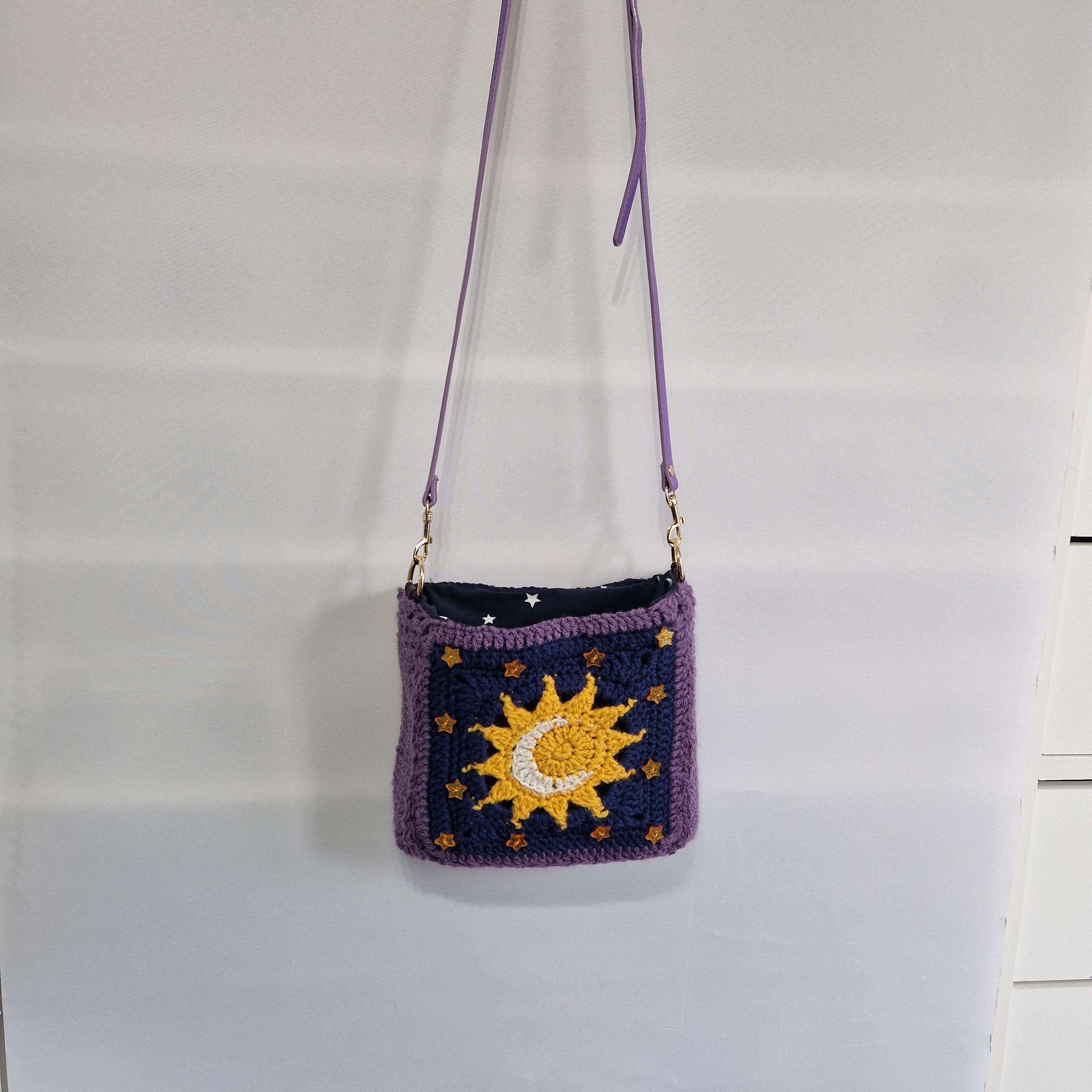 Handmade Crochet Celestial Bag – Purple Starry Sun and Moon Purse - Etsy