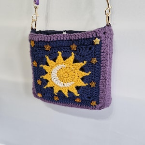 Handmade Crochet Celestial Bag – Purple Starry Sun and Moon Purse - Etsy